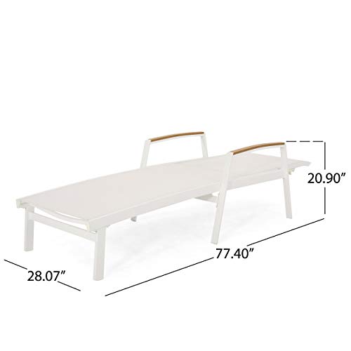Christopher Knight Home Teresa Outdoor Aluminum Chaise Lounge with Mesh Seating (Set of 2), White