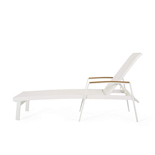 Christopher Knight Home Teresa Outdoor Aluminum Chaise Lounge with Mesh Seating (Set of 2), White