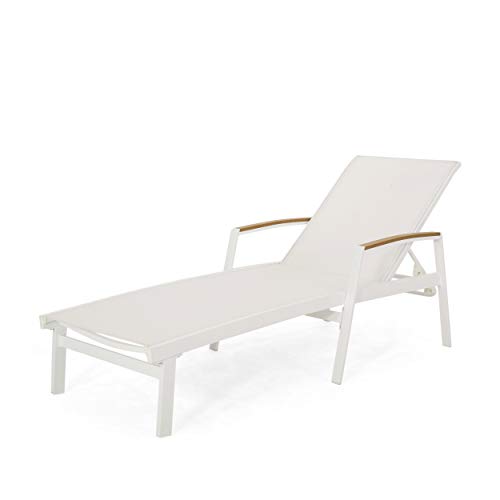 Christopher Knight Home Teresa Outdoor Aluminum Chaise Lounge with Mesh Seating (Set of 2), White