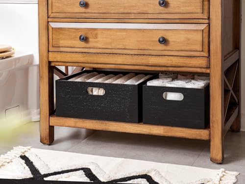 StorageWorks Bamboo Organizers for Shelves, Handcrafted Bamboo Storage Containers for Snacks, Spices, or Drinks, Black Wooden Crates with Built-in Handles, Jumbo, 1 Pack