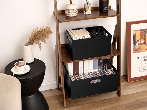 StorageWorks Bamboo Organizers for Shelves, Handcrafted Bamboo Storage Containers for Snacks, Spices, or Drinks, Black Wooden Crates with Built-in Handles, Jumbo, 1 Pack