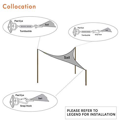 Artpuch Sun Shade Sail Hardware Kit 6 Inch for Triangle Sun Shade Sail Outdoor Installation 304 Stainless Steel