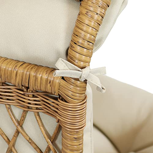 Sunnydaze Shaded Comfort Wicker Outdoor Egg Chair with Legs - Plush Polyester Cushion - 250-Pound Weight Capacity - for Patio, Front Porch, or Backyard - Beige