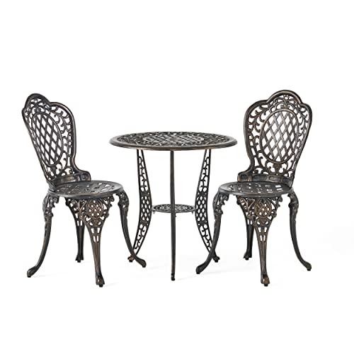 Christopher Knight Home Cole Outdoor Cast Aluminum Bistro Set, 3-Pcs Set, Bronze