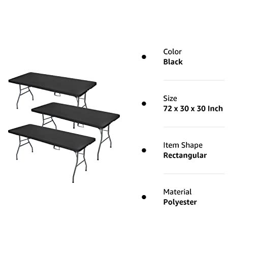 3 Pieces Spandex Tablecloth Stretch Fitted Tablecloth Polyester Fitted Picnic Table Cover Washable Folding Table Cover Rectangle Tablecloth with Elastic for Picnic Party(Black,72 x 30 x 30 Inch)