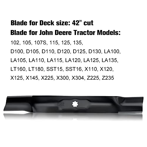 Grasscool X300 42 ich Mower Deck Blades for JD D105 D110 D125 D130 LT160 LA135 42'' Deck Lawn Tractor Replace AM141034 AM141032 M154062 AM137327 M154061 2 Pack