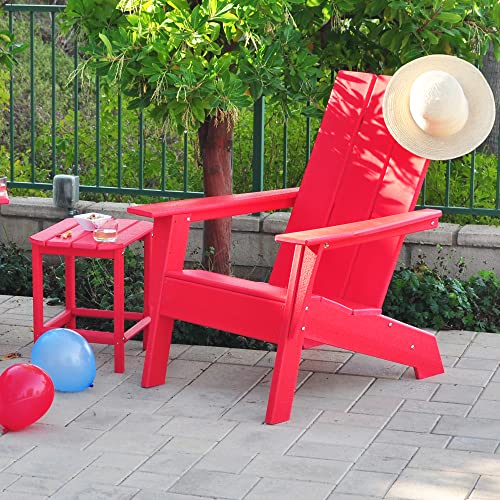 Resin TEAK Modern Adirondack Chair, Premium All Weather Outdoor Patio Furniture, 21 Inch Wide Seat, Up to 350 lbs, Outdoor Patio Chairs for Deck, Porch, Poolside & Backyard (Red)