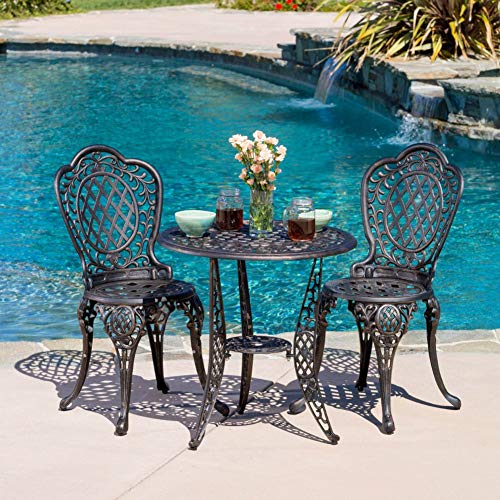 Christopher Knight Home Cole Outdoor Cast Aluminum Bistro Set, 3-Pcs Set, Bronze