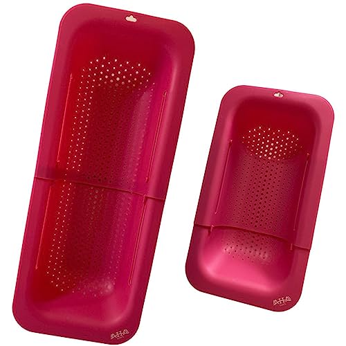 AHASON'S Adjustable Over The Sink Colander | Strainer 3 in1 Rinse Drain Dry |Food Grade Heat Resistant BPA free Dishwasher Safe | Drain Cooked Pasta Noodle | Dry Dishes Space Saver (Rose Red)