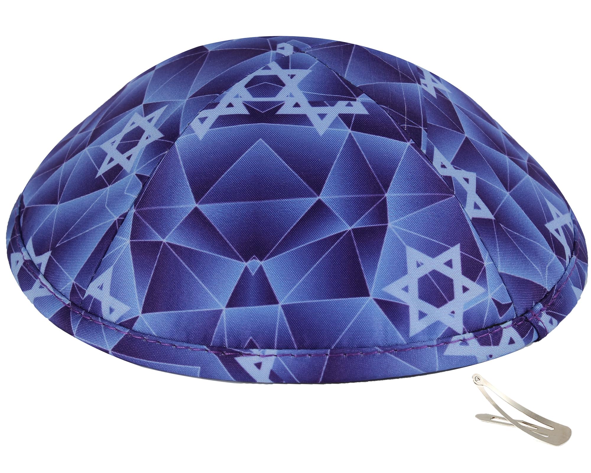 Zion Judaica Star of David Kippah Mens 6" Geometric Pattern Yamaka for Kids Polygonal Mystical Yarmulkah for Bat/Bar Mitzvah Chuppah Kippot with Clips Starry Kipah for Occasions Religious Events Blue
