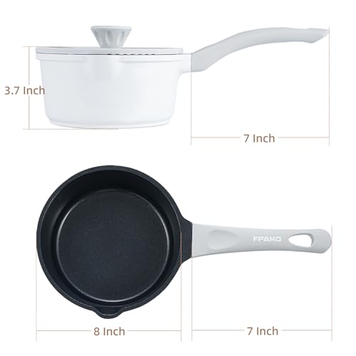 FPANO 2 QT Sauce pan with Lid, 2 Quart Die-Cast SaucePan Milk Pots, Small Soup Pot with Soft Touch Handle, Non-Toxic Kitchen Cookware for Boiling Gravies, Pasta, Noodles, Induction Campatible