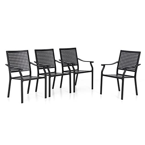 PHI VILLA Patio Dining Chairs, 300Lbs Wrought Outdoor Metal Dining Chairs with Armrest for Outdoor Kitchen Garden, Backyard - 4 Pack
