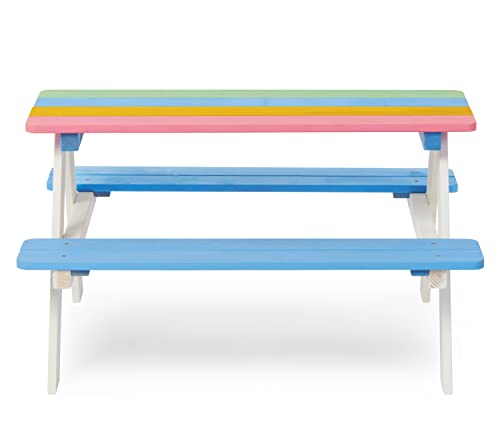 Mederra Rainbow Kids Picnic Table for Outdoor, Wooden Table & Chair Set, Kids Activity Sensory Table