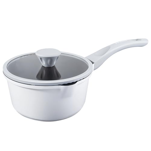 FPANO 2 QT Sauce pan with Lid, 2 Quart Die-Cast SaucePan Milk Pots, Small Soup Pot with Soft Touch Handle, Non-Toxic Kitchen Cookware for Boiling Gravies, Pasta, Noodles, Induction Campatible