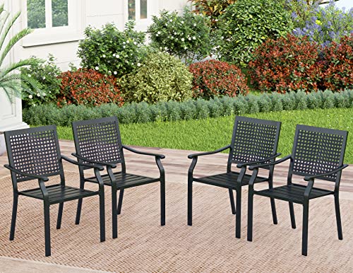 PHI VILLA Patio Dining Chairs, 300Lbs Wrought Outdoor Metal Dining Chairs with Armrest for Outdoor Kitchen Garden, Backyard - 4 Pack