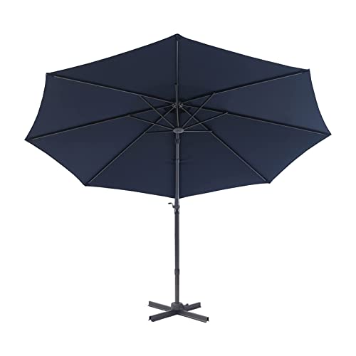 FLAME&SHADE 10 ft Cantilever Offset Outdoor Patio Umbrella with Base Stand Rotate and Tilt - Navy