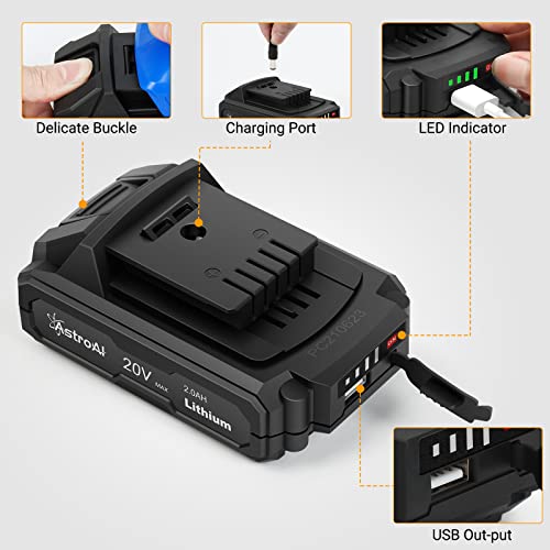 AstroAI 20V MAX Rechargeable Li-ion Battery for ACJY3PYE / ACJY3PBU / ACJY21LIDC / ACJY21LIDCBU with Real-time Capacity Indicator USB Output Only Compatible with AstroAI Product