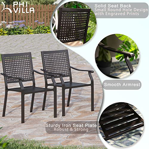 PHI VILLA Patio Dining Chairs, 300Lbs Wrought Outdoor Metal Dining Chairs with Armrest for Outdoor Kitchen Garden, Backyard - 4 Pack
