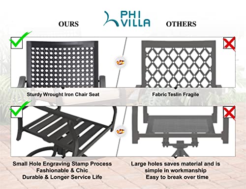 PHI VILLA Patio Dining Chairs, 300Lbs Wrought Outdoor Metal Dining Chairs with Armrest for Outdoor Kitchen Garden, Backyard - 4 Pack