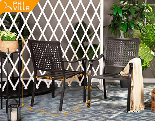 PHI VILLA Patio Dining Chairs, 300Lbs Wrought Outdoor Metal Dining Chairs with Armrest for Outdoor Kitchen Garden, Backyard - 4 Pack