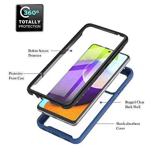 Ostop Case Compatible with Samsung Galaxy A52 5G/4G,Full Body Rugged Clear Case with Built-in Screen Protector,Front and Transparent Back Dual Layer Hybrid Cover,Shockproof Soft TPU Bumper Case,Blue