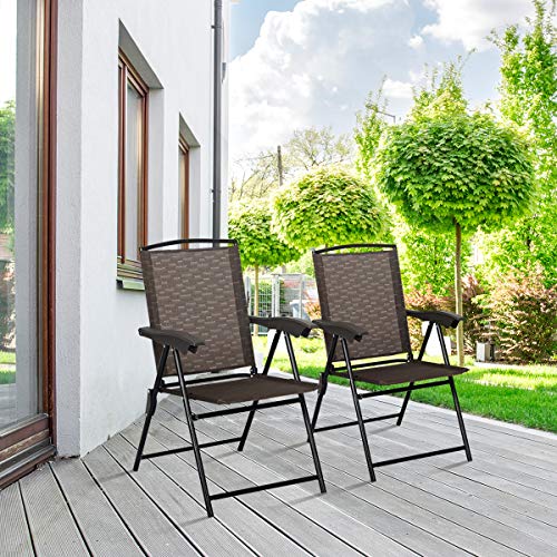 COOURIGHT Set of 2 Folding Sling Chairs w/Armrest, Adjustable Reclining Back, Portable Patio Chairs, Space-Saving Outdoor Folding Chairs for Lawn Garden Pool Beach