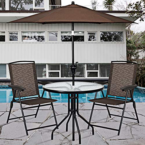 COOURIGHT Set of 2 Folding Sling Chairs w/Armrest, Adjustable Reclining Back, Portable Patio Chairs, Space-Saving Outdoor Folding Chairs for Lawn Garden Pool Beach