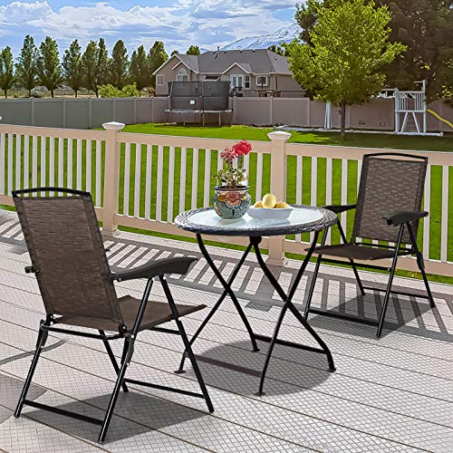 COOURIGHT Set of 2 Folding Sling Chairs w/Armrest, Adjustable Reclining Back, Portable Patio Chairs, Space-Saving Outdoor Folding Chairs for Lawn Garden Pool Beach