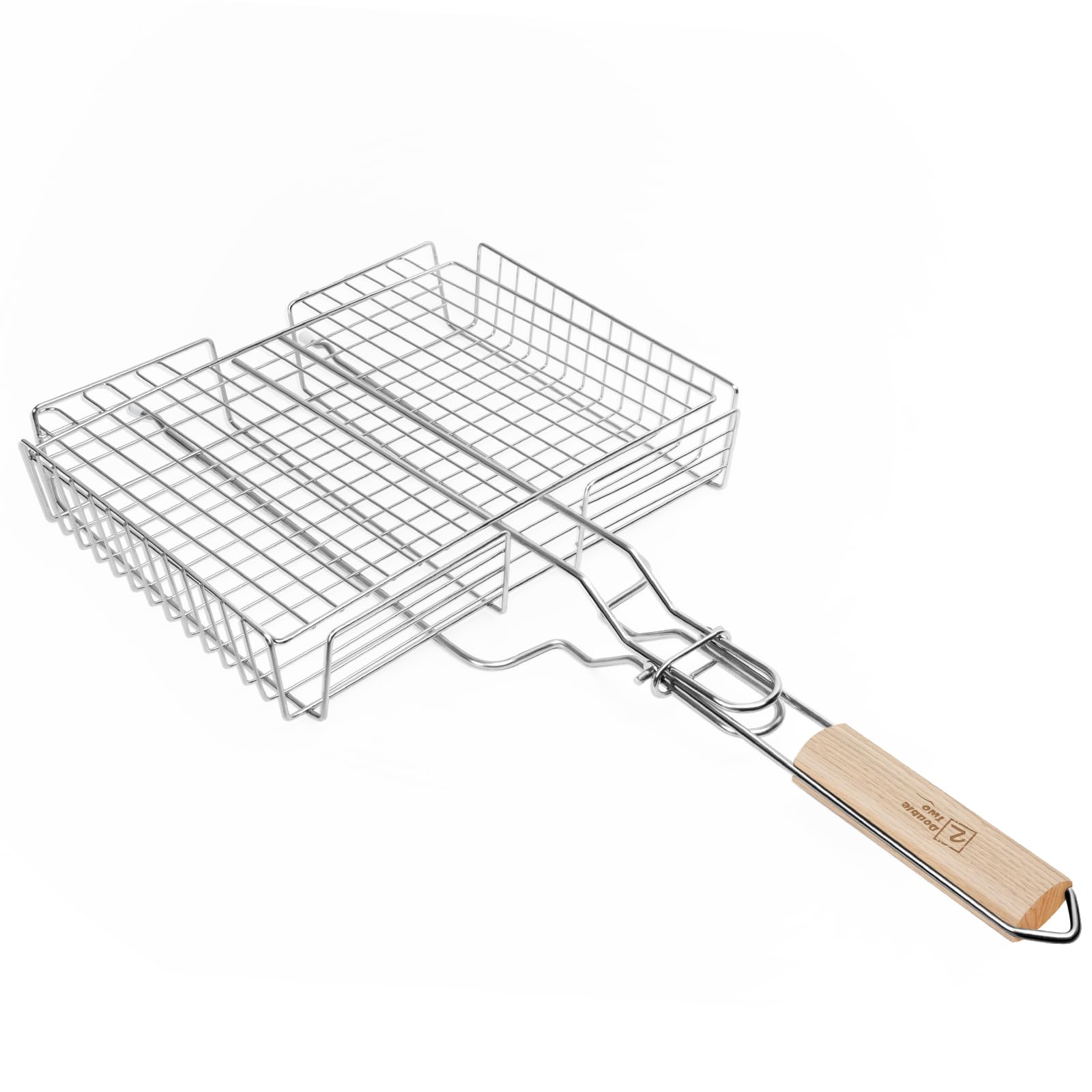 DOUBLE TWO - Stainless Steel Grill Basket, Grill Baskets for Outdoor Grill, Fish Grill Basket, for Meat Vegetable, Grilling Basket, BBQ Accessory, With Adjustable Cover & Detachable Handle, 1Pcs