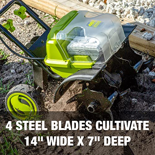 Sun Joe 24V-X2-TLR14 48-Volt iON+ Cordless Garden Tiller/Cultivator Kit | W/ 2 x 2.0-Ah Batteries and Charger