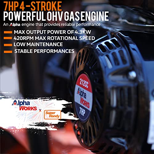SuperHandy Walk Behind Leaf Blower, Wheeled Manual-Propelled, 7HP 212cc, 4 Stroke, Wind Force of 200 MPH / 2000 CFM at 3600RPM