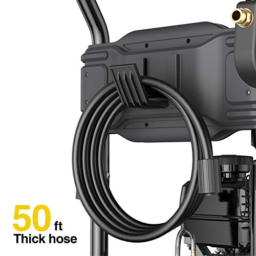 BLUBERY 3500PSI Gas Pressure Washer, 13'' Pneumatic Anti-Skid Tires, 50FT Hose&Soap Container, 2.6GPM 212CC Power Washer, 5 Adjustable Nozzles, CARB&EPA CERT