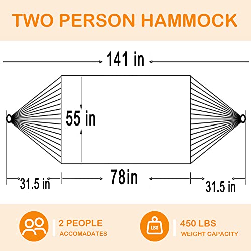 Lazy Daze Hammocks Quick Dry Hammock with Spreader Bar 2 Person Double Hammock with Chains Outdoor Outside Patio Poolside Backyard Beach 450 lbs Capacity Coffee