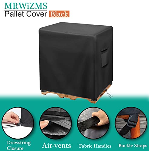 MRWiZMS 600D Heavy Duty Black Pallet Cover | Pallet Covers Fits Large Pallets Up to 48" x 60" x 48" | Waterproof,Weather Resistant, Rip-Proof, Anti-UV, Fade Resistant, with Adjustable Velcro Strap