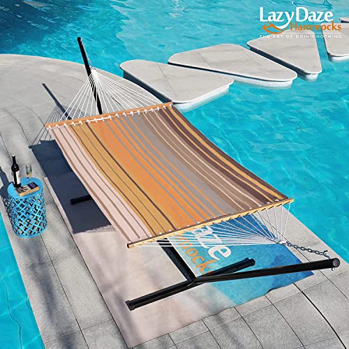 Lazy Daze Hammocks Quick Dry Hammock with Spreader Bar 2 Person Double Hammock with Chains Outdoor Outside Patio Poolside Backyard Beach 450 lbs Capacity Coffee