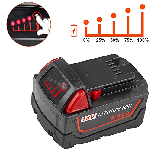 HERISKEER 2-Pack HIGH Output 6.0 Ah 18V Battery for Milwaukee M18 Battery 48-11-1820 48-11-1850 48-11-1860 48-11-1828 48-11-10 Power Batteries