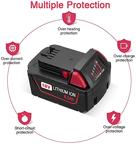 HERISKEER 2-Pack HIGH Output 6.0 Ah 18V Battery for Milwaukee M18 Battery 48-11-1820 48-11-1850 48-11-1860 48-11-1828 48-11-10 Power Batteries
