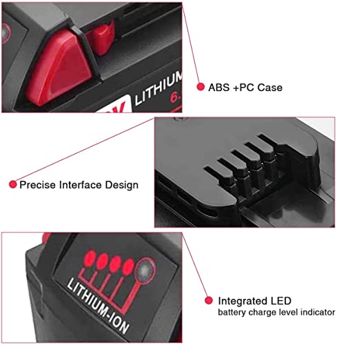 HERISKEER 2-Pack HIGH Output 6.0 Ah 18V Battery for Milwaukee M18 Battery 48-11-1820 48-11-1850 48-11-1860 48-11-1828 48-11-10 Power Batteries