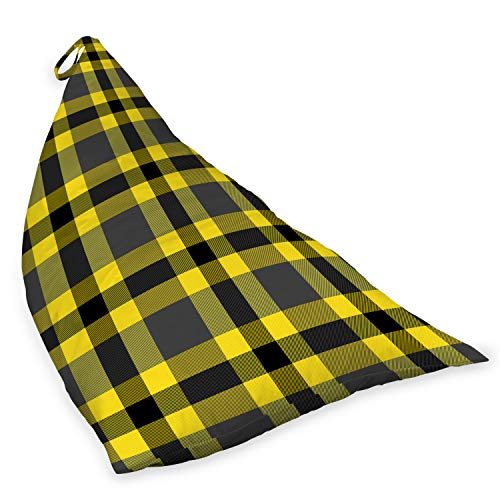 Lunarable Geometric Yellow Lounger Chair Bag, Classic and Striped Squares Traditional Old Style Fashion Design, High Capacity Storage with Handle Container, Lounger Size, Charcoal Grey
