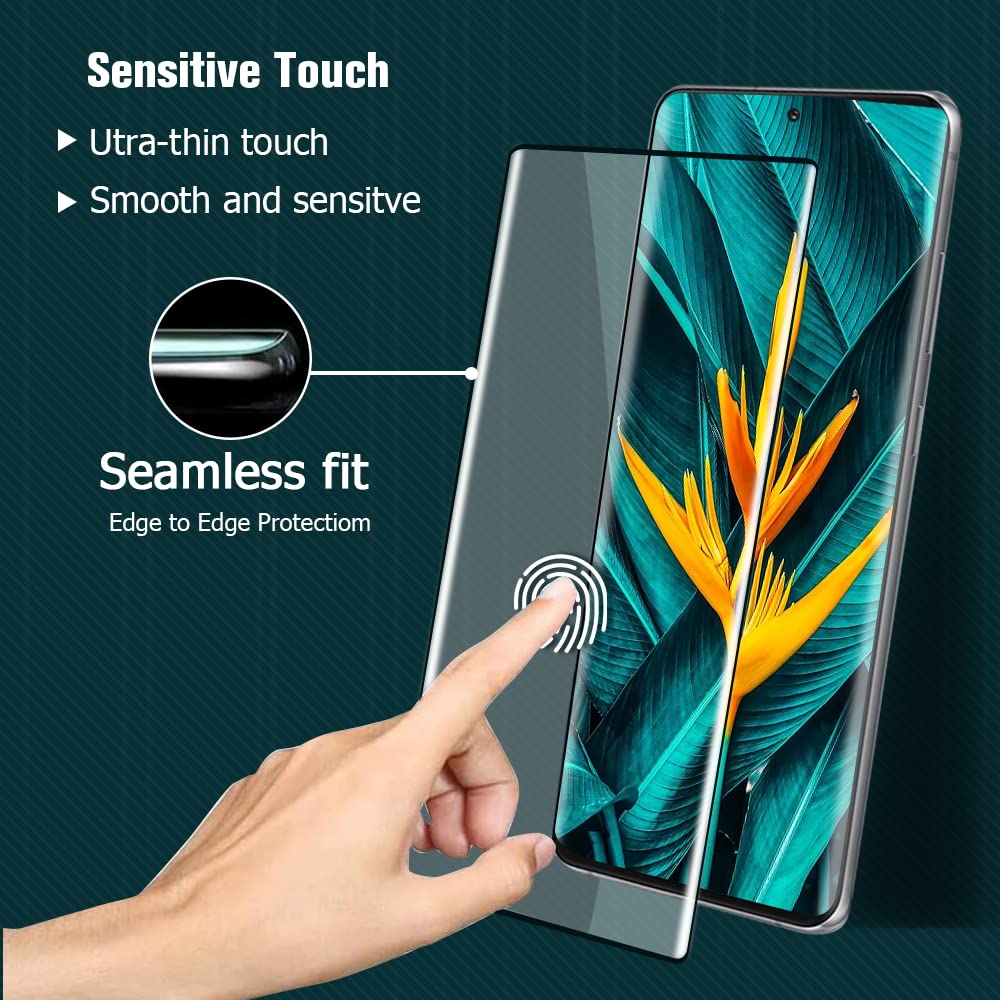 [2+2 Pack] S21 Ultra 5G Glass Screen Protector, HD Clear 9H Tempered Glass Scratch Resistant, Fingerprint Unlock, 3D Curved, Bubble-Free for Samsung Galaxy S21 Ultra Glass Screen Camera Protector (6.8