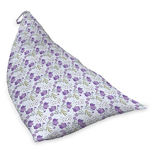 Lunarable Spring Lounger Chair Bag, Pattern with Purple Poppy Flowers and Leaves Gentle Feminine, High Capacity Storage with Handle Container, Lounger Size, Pale Blue Violet