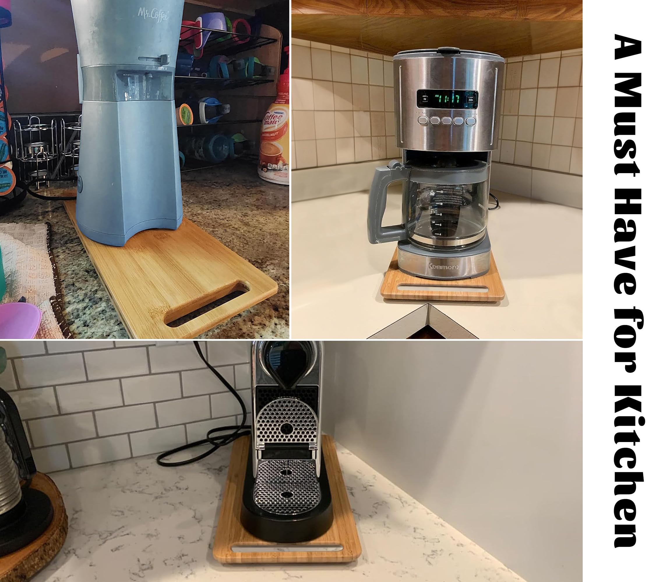 Appliances Slider Mat for Countertop & Under Cabinet,100% Bamboo Sliding Tray for Coffee Pot/Coffeemaker/Ice Maker/Air Fryer/Kitchen Aid Mixer etc,Simple Functional & 360° Easy Moving 7.5” X 14.5”in