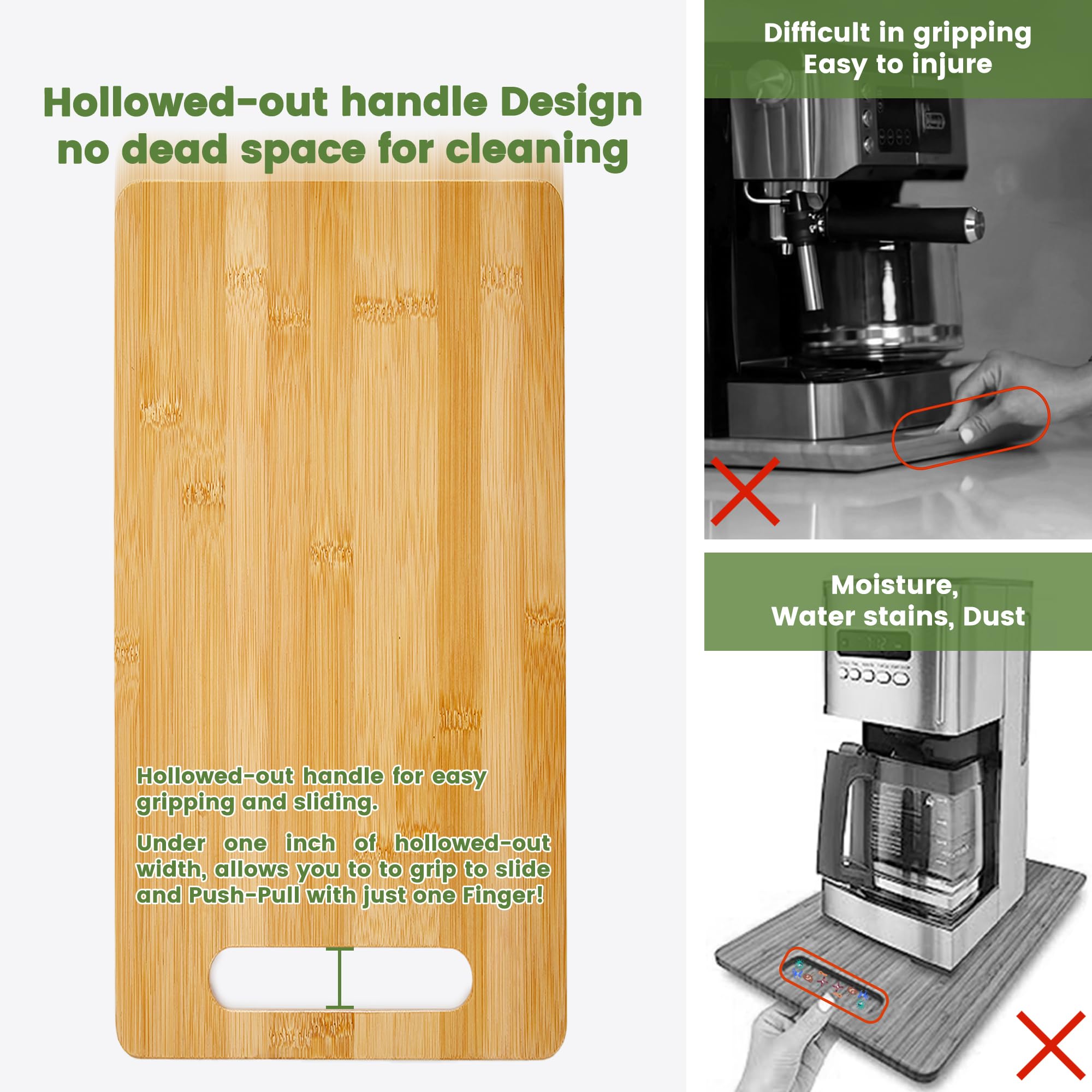 Appliances Slider Mat for Countertop & Under Cabinet,100% Bamboo Sliding Tray for Coffee Pot/Coffeemaker/Ice Maker/Air Fryer/Kitchen Aid Mixer etc,Simple Functional & 360° Easy Moving 7.5” X 14.5”in