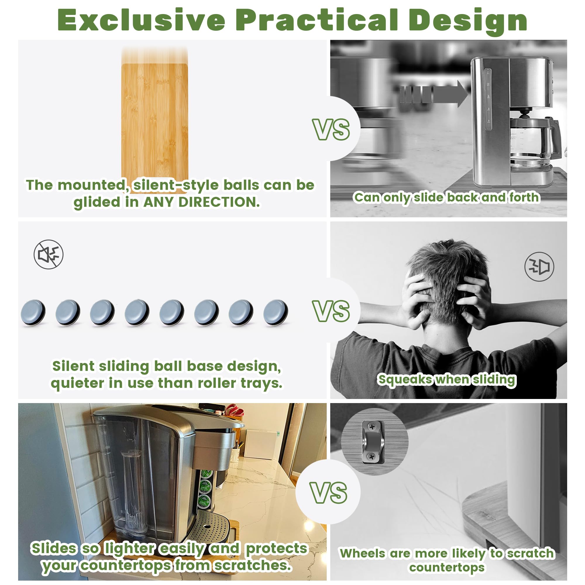 Appliances Slider Mat for Countertop & Under Cabinet,100% Bamboo Sliding Tray for Coffee Pot/Coffeemaker/Ice Maker/Air Fryer/Kitchen Aid Mixer etc,Simple Functional & 360° Easy Moving 7.5” X 14.5”in