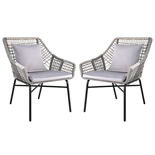 Amazon Basics Outdoor All Weather Rope Club Chair with Steel Frame and Cushions - 2 Pack, Gray