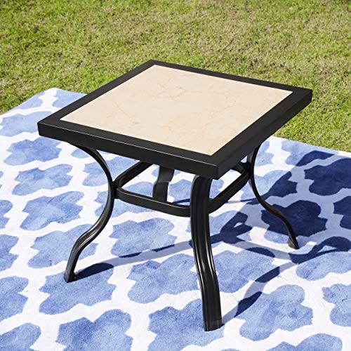 LOKATSE HOME 21" Outdoor Square Patio Dining Table Metal Steel Legs with Ceramics Top, Black