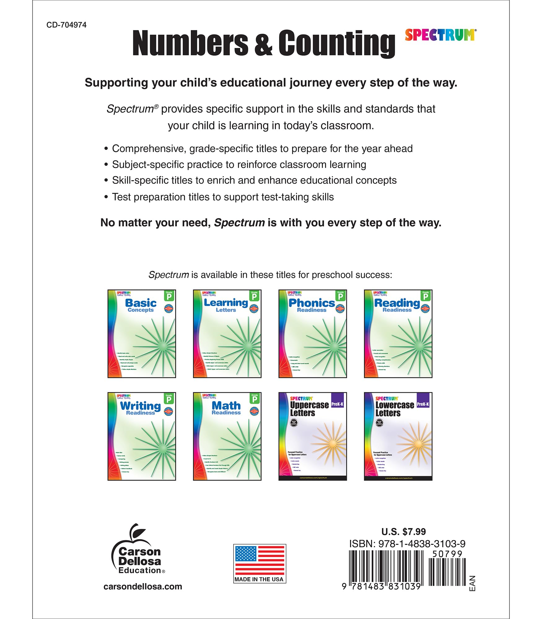 Spectrum Preschool Numbers and Counting Math Workbook, Ages 3 to 6, Preschool Math Numbers and Counting, Practice Writing Numbers 0-20, Comparing Numbers of Objects, and Counting to 100 - 96 Pages