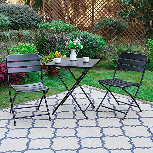 PHI VILLA Metal Steel Patio Dining Chairs Set of 2,Outdoor Bistro Chairs,Foldable Patio Dining Chairs for Garden,Backyard, Lawn, Porch, Poolside and Balcony,2 Packs