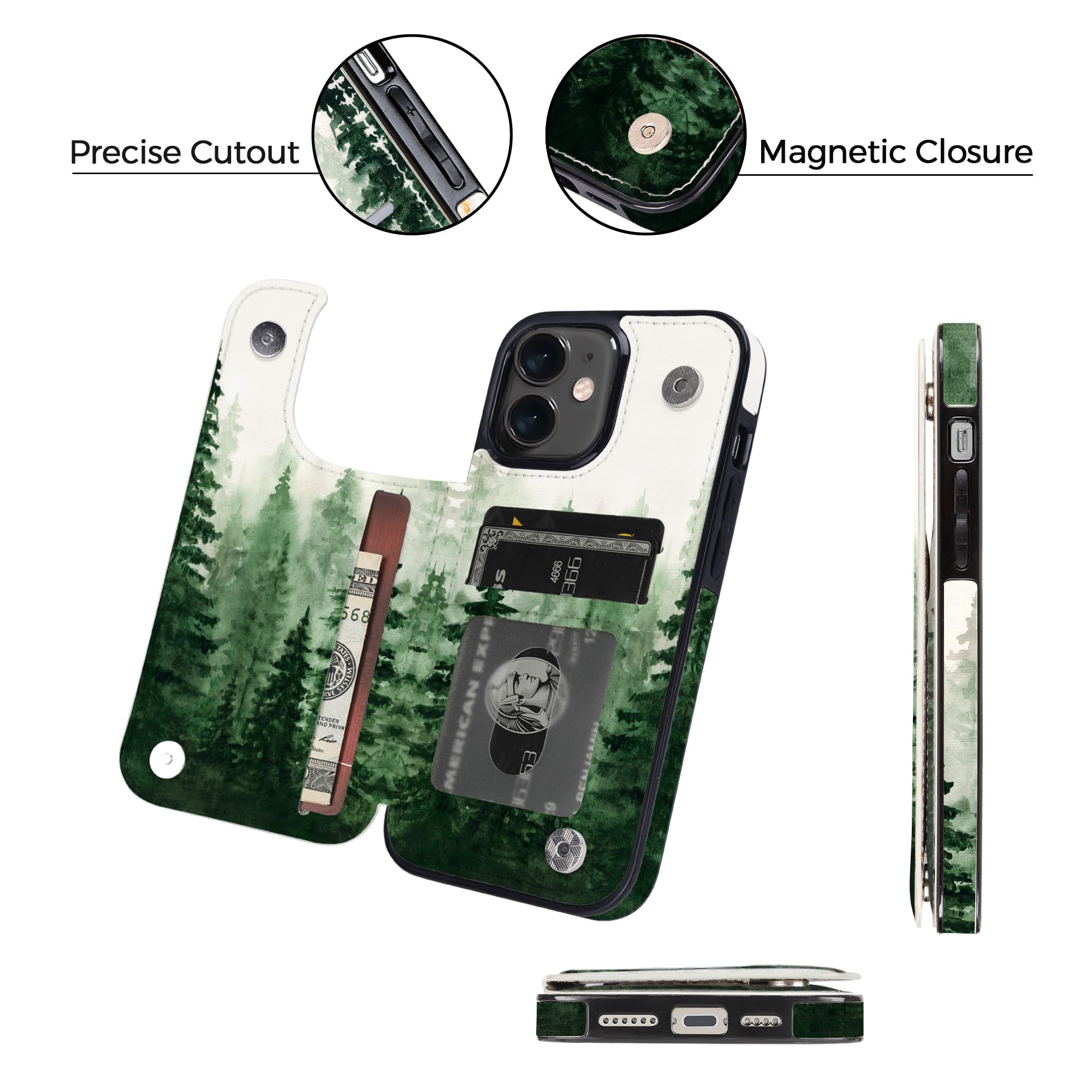 uCOLOR for iPhone 11 Wallet Case with Card Holder-PU Leather Folio Flip Cover Kickstand Card Slots Double Magnetic Clasp RFID Blocking Compatible with iPhone 11 6.1" (Forest)