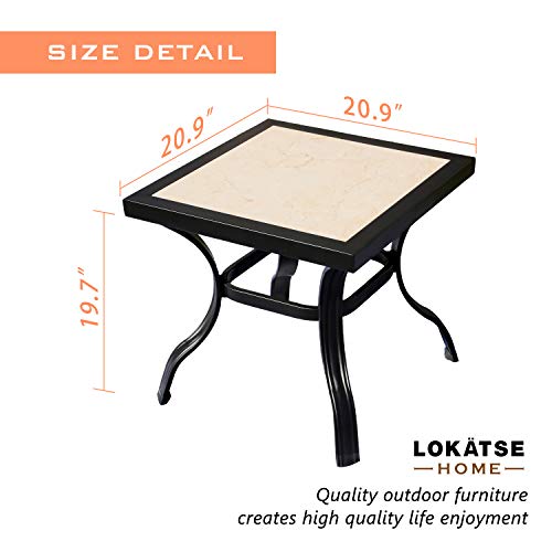 LOKATSE HOME 21" Outdoor Square Patio Dining Table Metal Steel Legs with Ceramics Top, Black